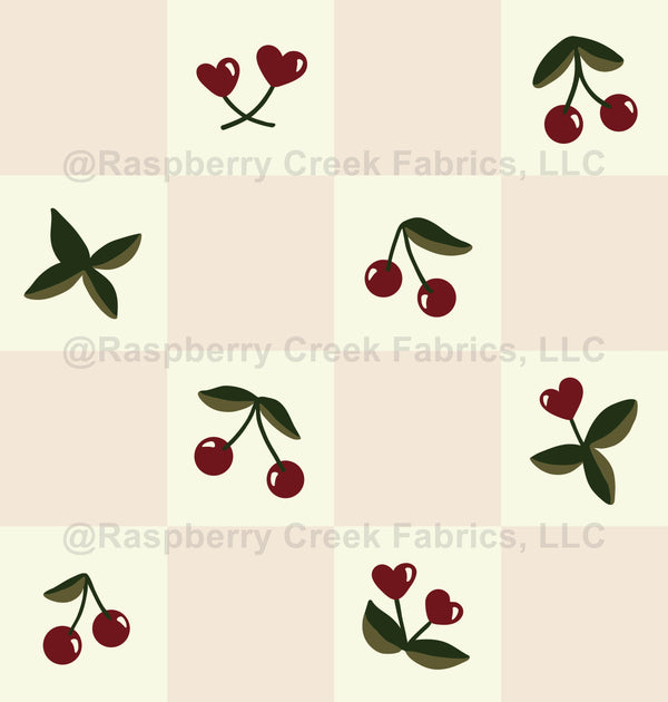 Cherries on Checkerboard - Vintage pink - Raspberry Creek Fabrics