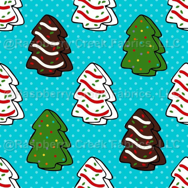 Christmas Tree Snack Cakes in Blue - Raspberry Creek Fabrics