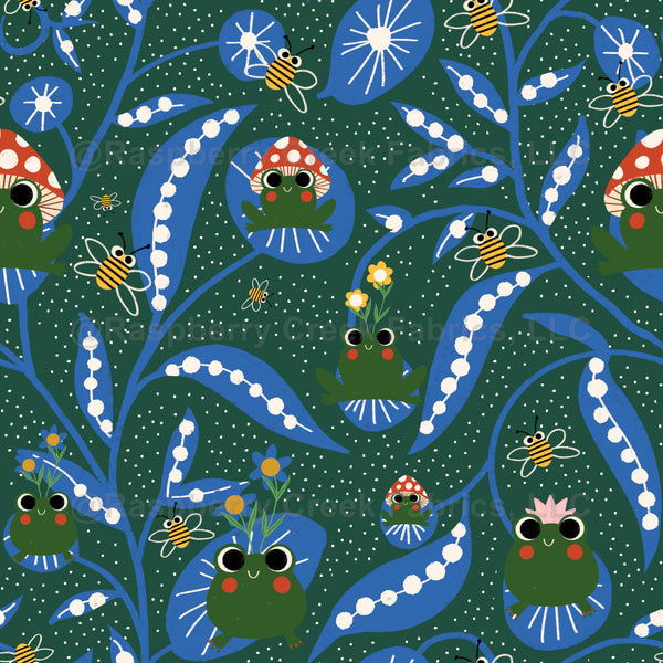 Kids Cute Frog Floral Green - Cute Children Kawaii frogs and flowers w ...