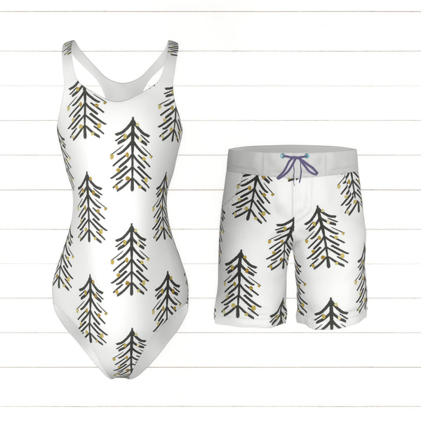 Black and white spiky Christmas trees pattern - Raspberry Creek Fabrics