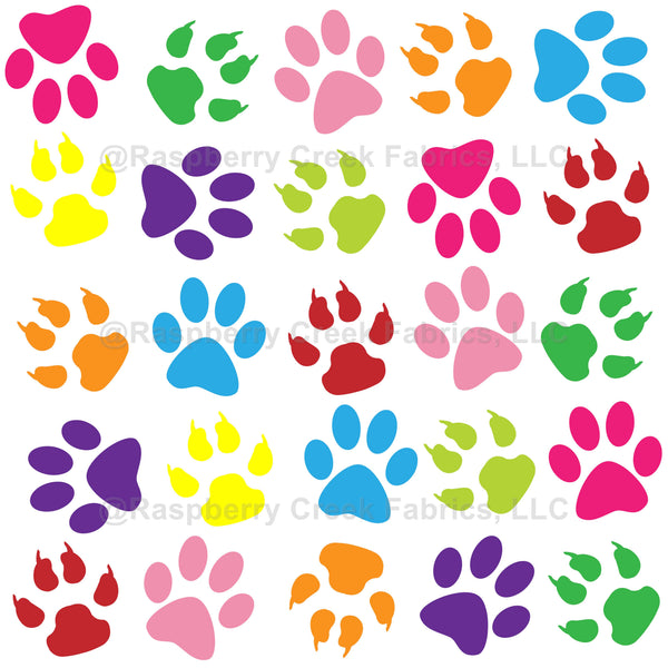 Colorful Paws, Paw Pattern, Dog Paws, Paw Prints - Raspberry Creek Fabrics