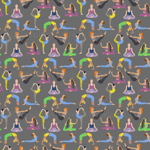 Yoga Asanas Yoga Studio Pattern on Light Pink - Grey - Raspberry Creek ...