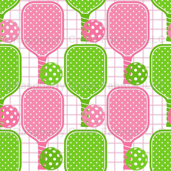 Pink and Green Pickleball Paddles and Balls - Raspberry Creek Fabrics
