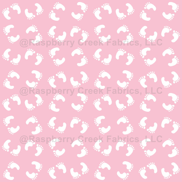 Baby Footprints, Baby Foot, Footsteps, Feet, Pink - Raspberry Creek Fabrics