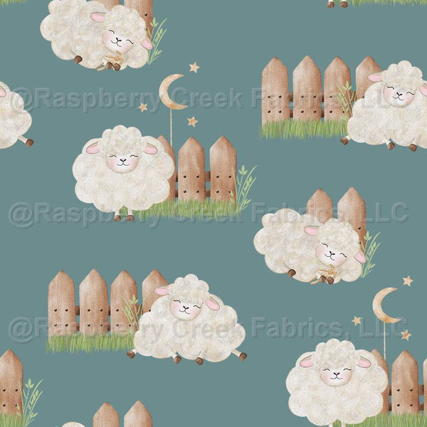 Sleepy Sheep in Teal - Counting Sheep Collection - Raspberry Creek Fabrics