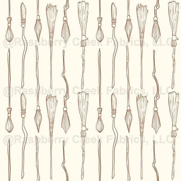Witch broom flying broomstick creatives stripes - Raspberry Creek Fabrics