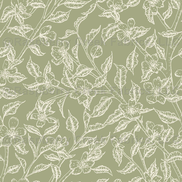 Trailing Apple Blossom (on sage green) - part of the garden daydreams ...