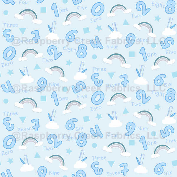 Numbers Shapes And Rainbow Nursery Back To School Design In Baby Blue ...