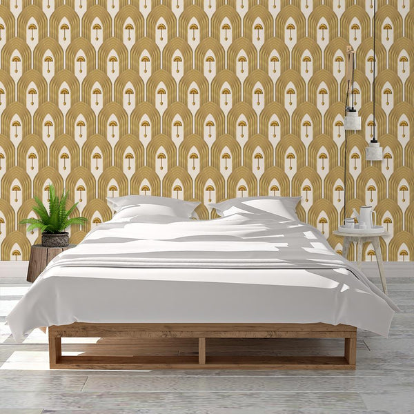 Art Deco Arches Natural Linen - Raspberry Creek Fabrics