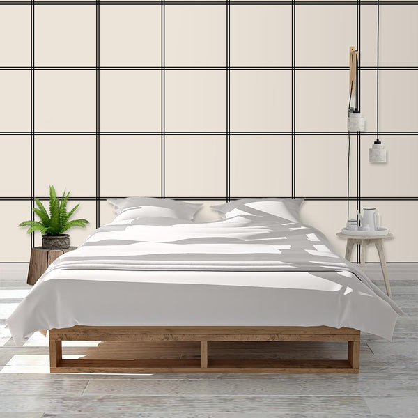 extra large simple black double line plaid in cream white wallpaper ...