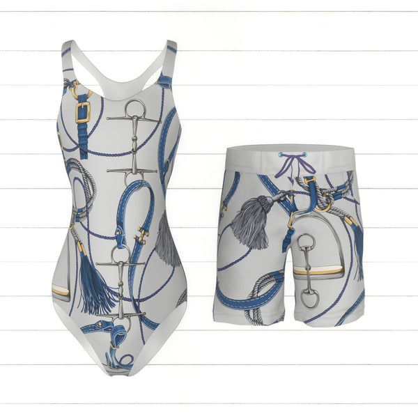 Rider Chic - White with Blue Tack - Raspberry Creek Fabrics