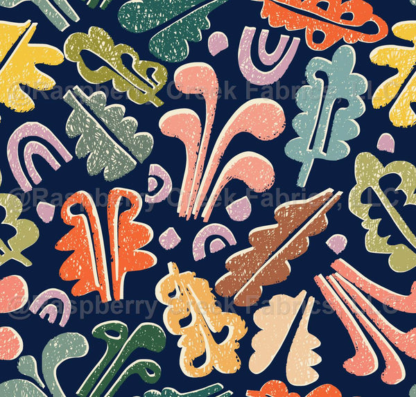 Block print leaves pattern - Raspberry Creek Fabrics