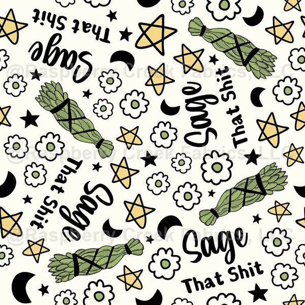 Sage That Shit on Ivory - Raspberry Creek Fabrics