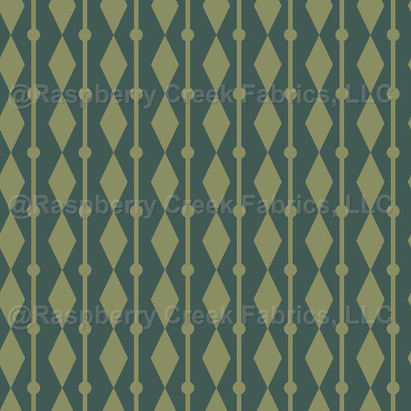 Olive Green Diamonds Circles and Vertical Lines on Forest Green Fabric ...