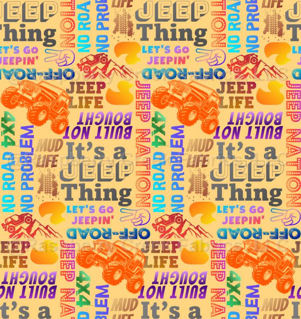 Jeep Sayings Orange Jeep - Raspberry Creek Fabrics