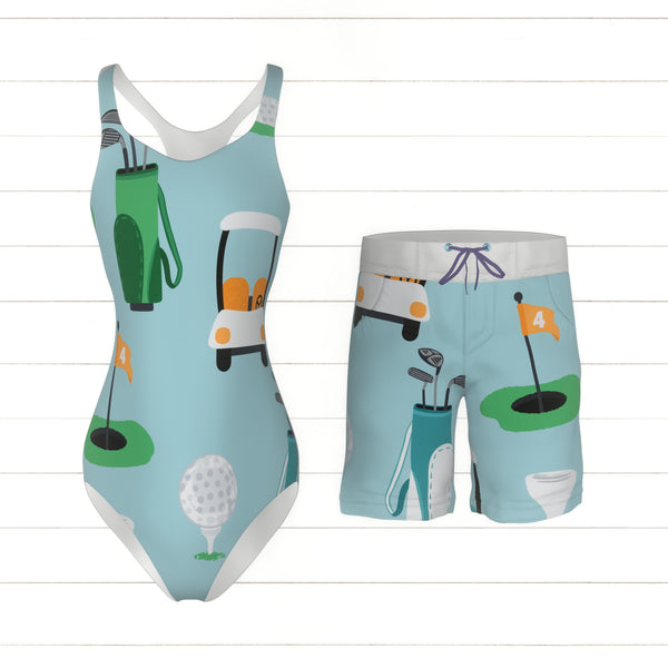 Golf Carts and Gear for Golfers Blue - Raspberry Creek Fabrics