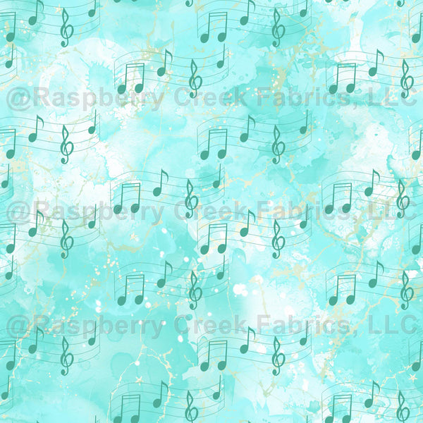 Music Notes Teal on Teal Marble - Raspberry Creek Fabrics