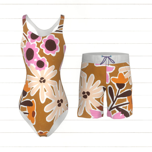 Marsha (pink and gold) (groovy love collection) - Raspberry Creek Fabrics