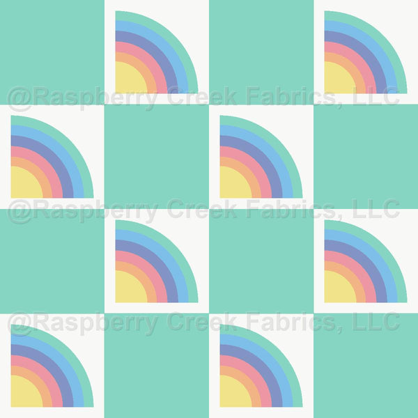 Rainbow Checkerboard Turquoise - Raspberry Creek Fabrics