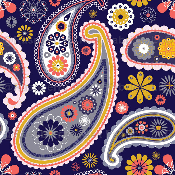 Paisley Parque Collection - Midnight Blue, Mustard Yellow, White, Cora ...