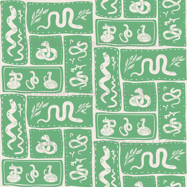 Green snakes and leaves - Raspberry Creek Fabrics