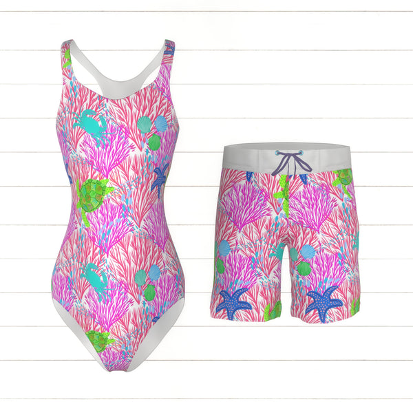 pink, girls, swim, coral, blue, starfish, women, crab, starfish, shell ...
