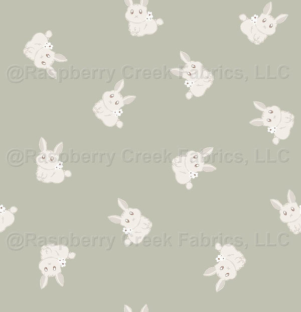 small cute easter bunny rabbits with flowers in sage green - Raspberry ...