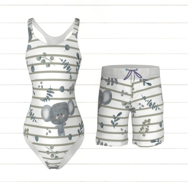 Koala Bears Sage Stripes - Raspberry Creek Fabrics