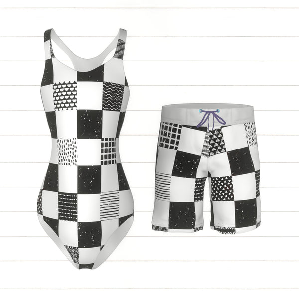 Checkers, checkered, white, geometric, pattern in pattern, girls, boys ...