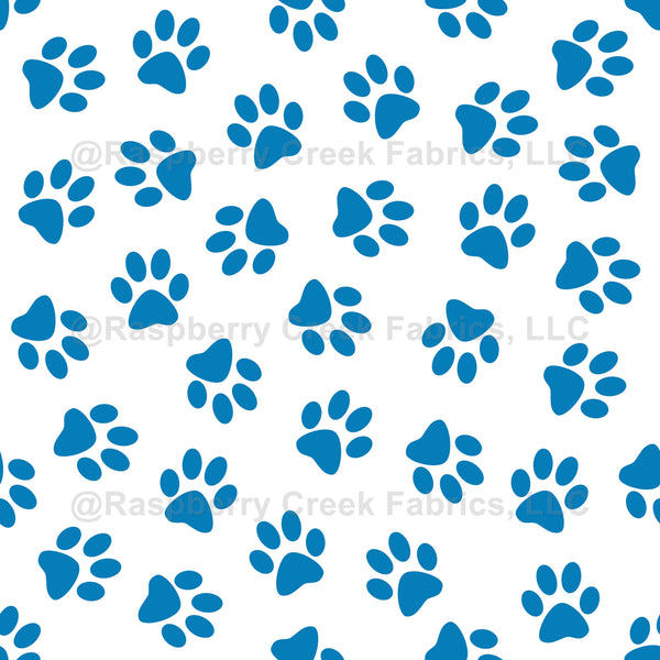 Pattern Of Paws, Dog Paws, Cat Paws, Blue Paws - Raspberry Creek Fabrics