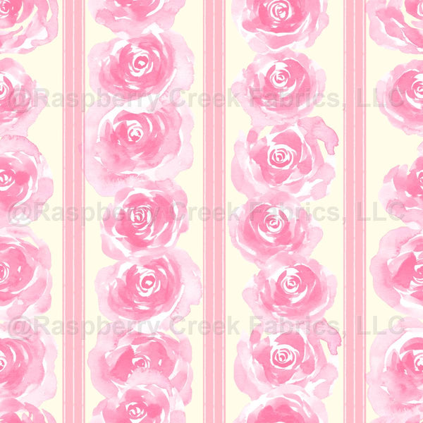 Watercolor delicate pink roses in vertical stripes with stripes on a s ...