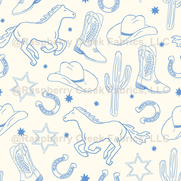 Wild West - Blue Outline - Raspberry Creek Fabrics