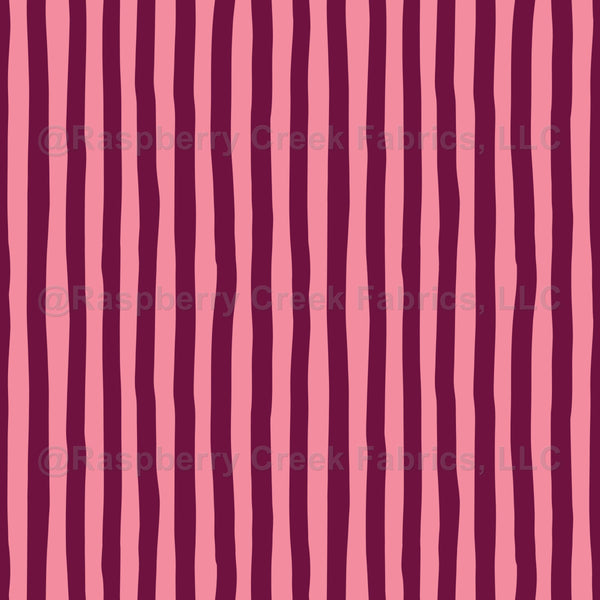 Flamingo Pink & Dark Pink Wonky Stripes - Raspberry Creek Fabrics