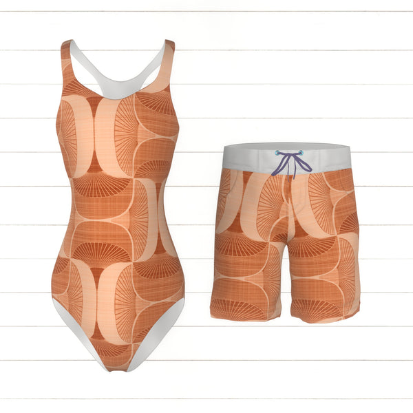 Mushroom tessellation peach fuzz rust terracotta - Raspberry Creek Fabrics