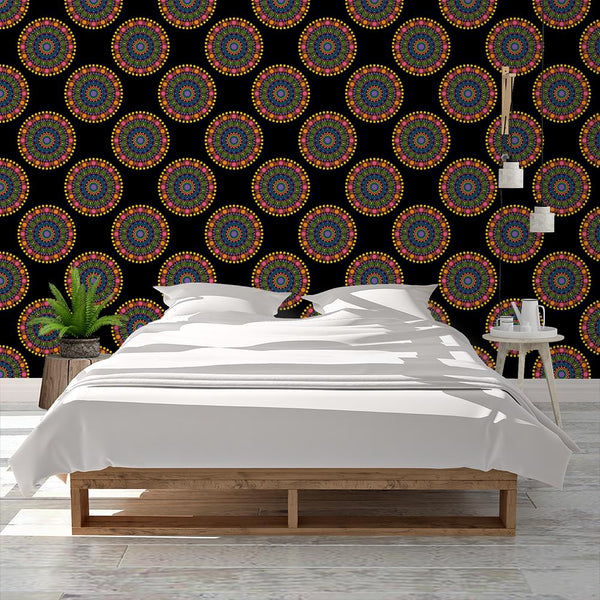 Maximalist Rainbow Mardigras Polka Dot Mandala - Raspberry Creek Fabrics