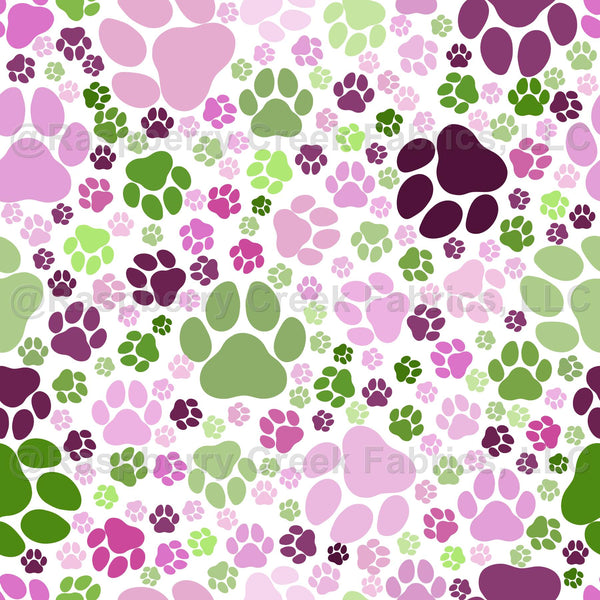 Thistle Paw Print Scatter Shades of purple and green tossed paw prints ...