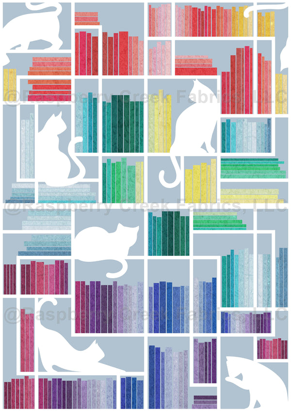 Rainbow bookshelf // pastel blue background white book shelves and lib ...