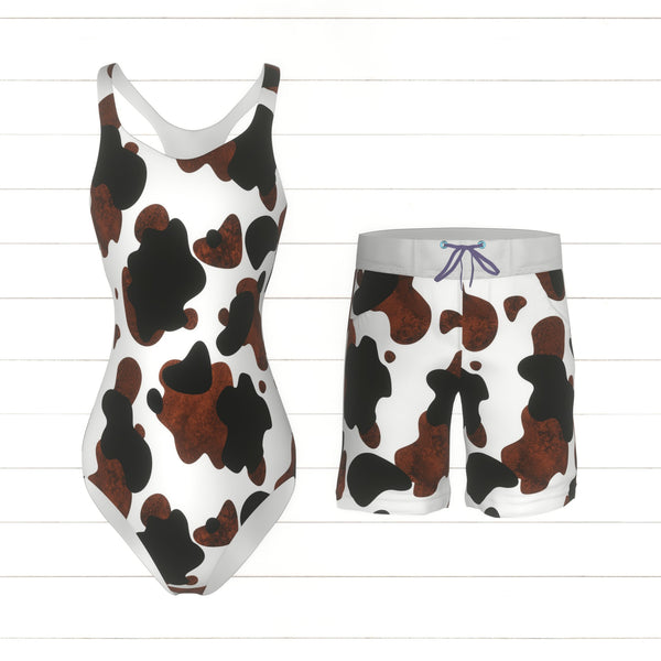 Abstract black, brown and white cow spots pattern - Raspberry Creek Fabrics