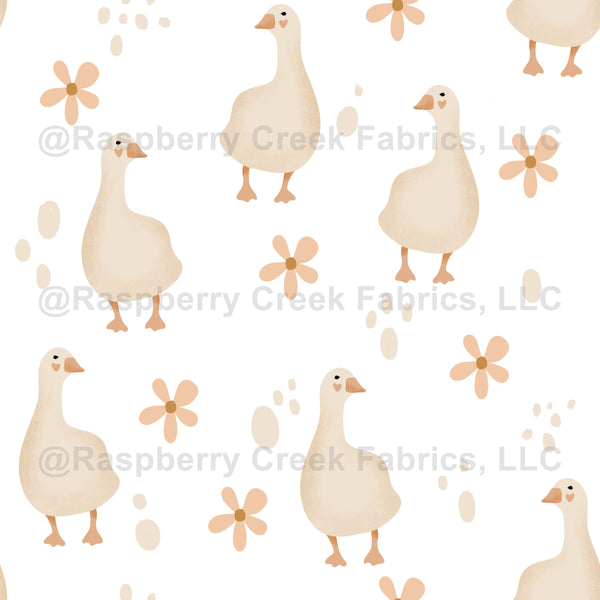 Watercolor goose and flowers, pastel color - Raspberry Creek Fabrics