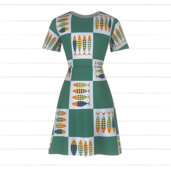 Checkerboard sardines - an ocean aesthetic themed print on a checkered ...