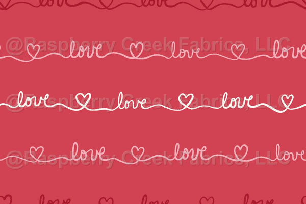 Handwritten Love & Hearts Stripe (Watermelon Red) Hand Drawn Cursive S ...