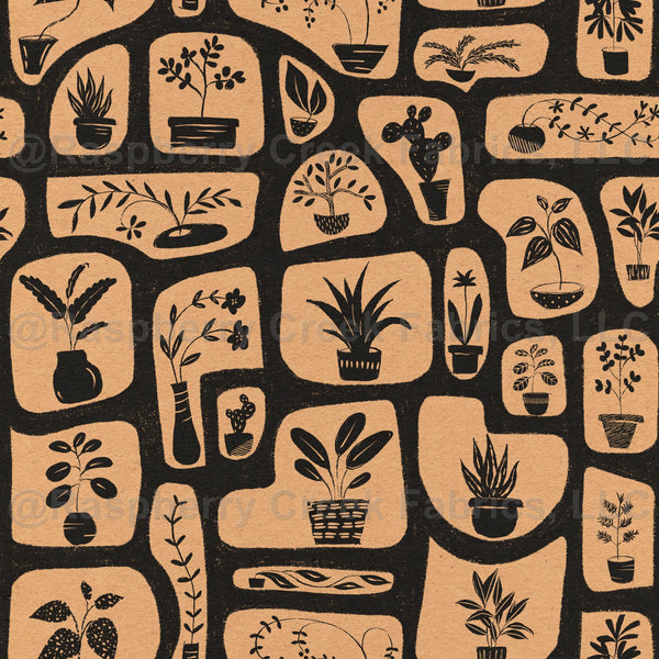 houseplant love block print pattern - Raspberry Creek Fabrics