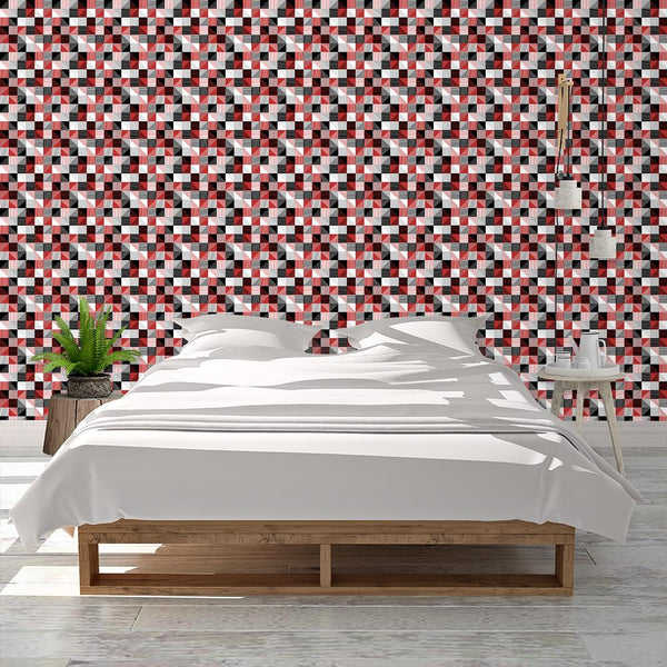 Modern Geometric Checks with Lines, black, red, gray, white - Raspberry ...