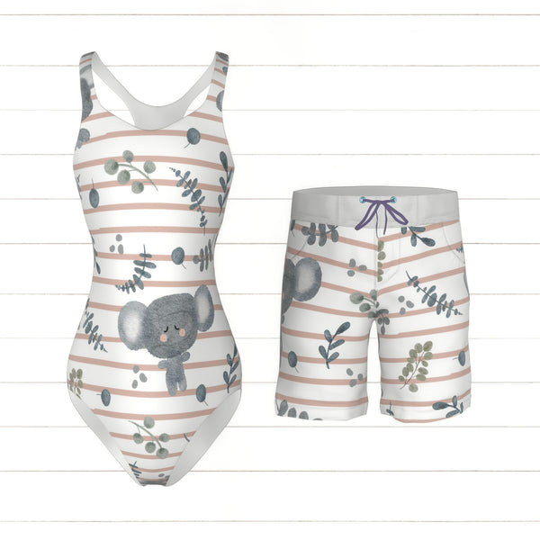 Koala Bears Blush Stripes - Raspberry Creek Fabrics