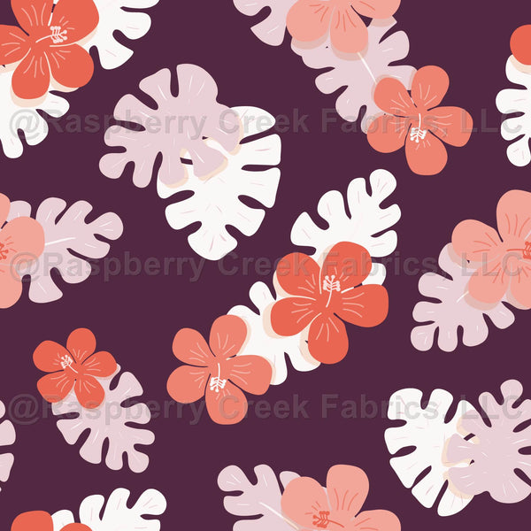 monstera leaf and hibiscus flower, tropical floral, hawaii, cozy botan ...