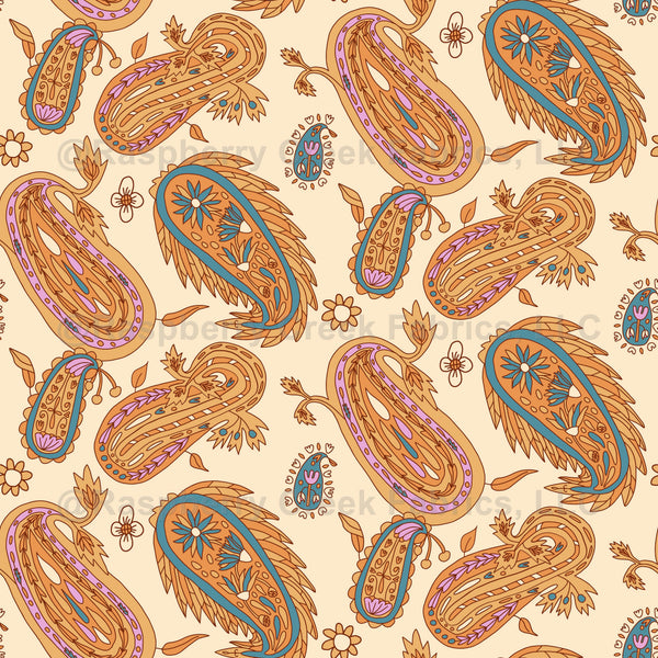 Paisley with fall leaves elements - Raspberry Creek Fabrics