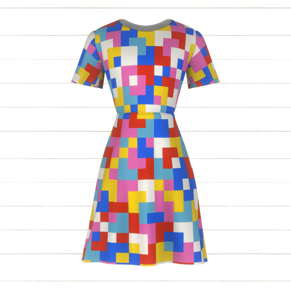 Pixelated checkerboard - small random check pattern - blue, red, yello ...