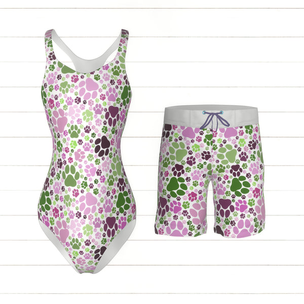 Thistle Paw Print Scatter Shades of purple and green tossed paw prints ...