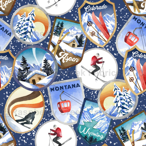 Vintage Ski Patches by MirabellePrint / Dark Blue Background ...