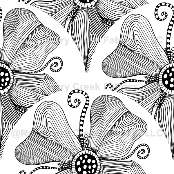 Monochrome Topography Flower Tangle Art Deco Scallop - Raspberry Creek ...